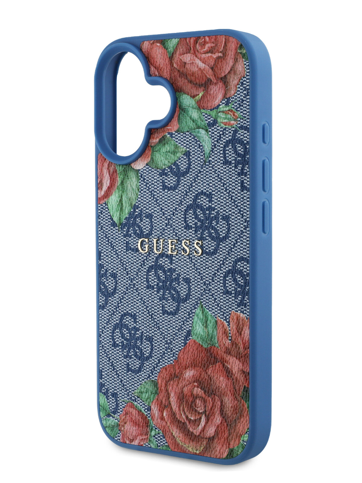 Guess для iPhone 16 чехол PU Flowers Roses Hard Blue (MagSafe)