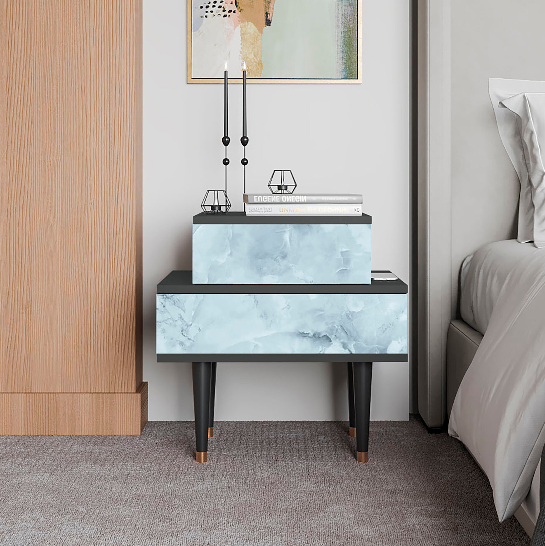 Прикроватная тумба - STORYZ - NS1 Glacial Colour, Размер - 58 x 58 x 41 см, Цвет корпуса - , Антрацит