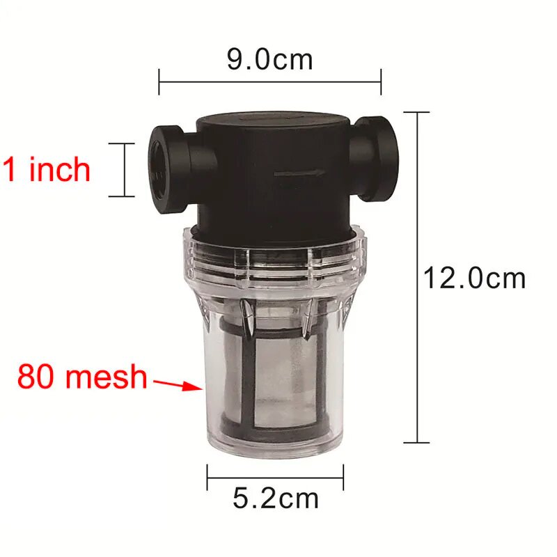 Фильтр для воды 1" пластиковый, черный, 80mesh