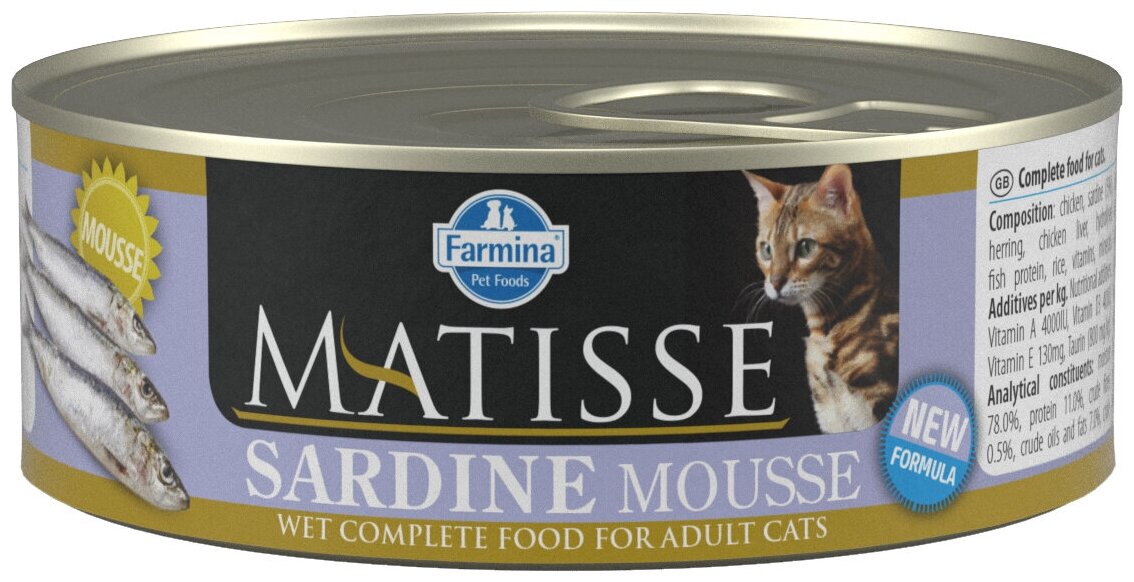 Влажный корм Farmina Matisse SARDINE Mousse для кошек мусс с сардинами, в консервах (85г х 12шт)