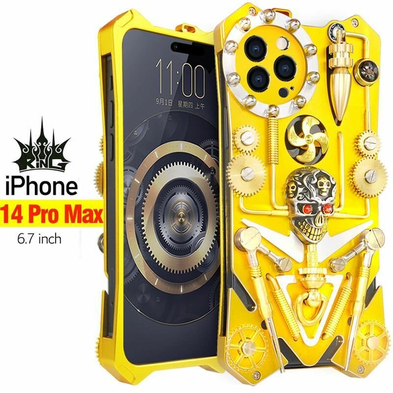 Чехол MyPads ZIMON Steampunk для iPhone 14 Pro Max (Золотой)