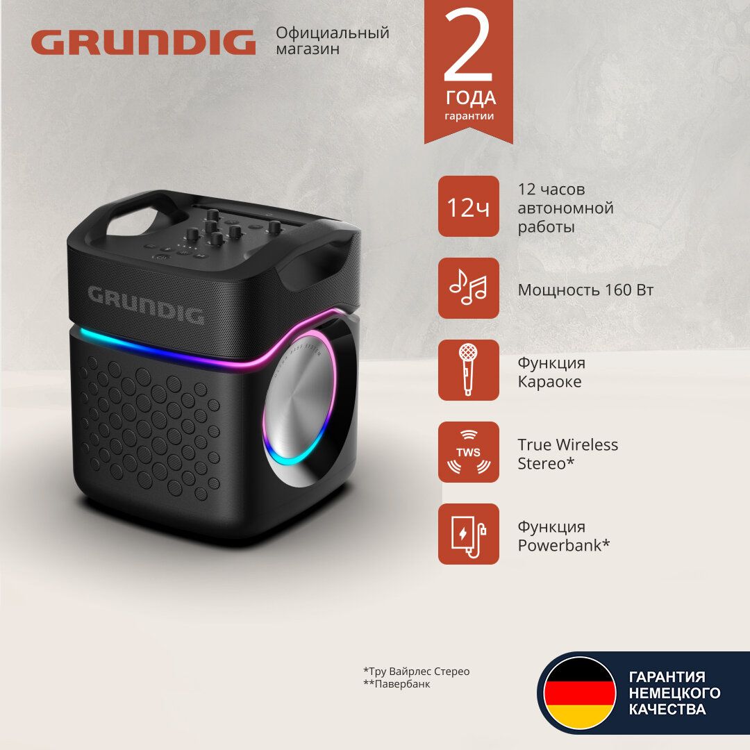 Портативная колонка Grundig PartyHit Max, 3 динамика, черный