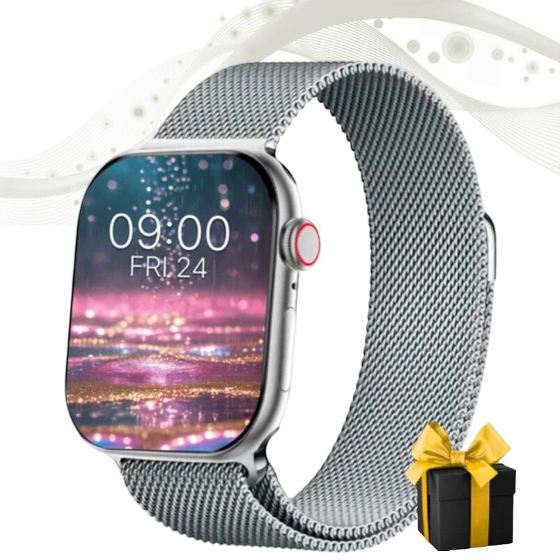 Cмарт часы X10 / Умные часы 10 серия iOS Android с металлическим ремешком, серебристые