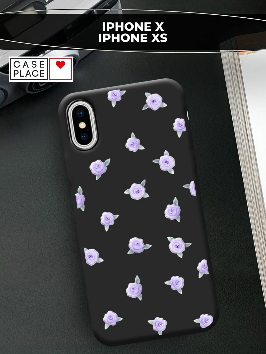 Чехол на Apple iPhone X/XS / Айфон 10/Айфон XS с принтом Фиолетовые тканевые розы паттерн 2