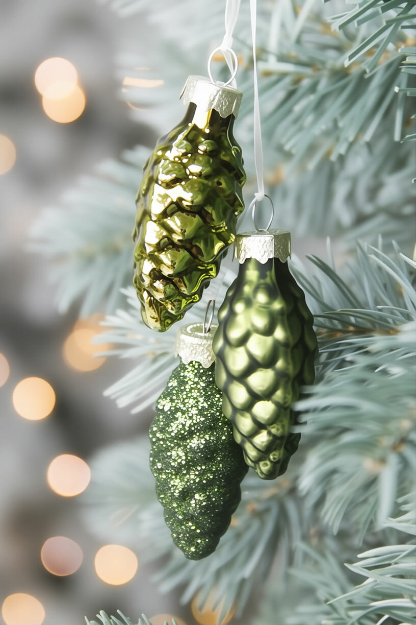 Ёлочное украшение-гроздь шишки кларетт, стекло, оливковый бархат, 6 см, 3 шт, Winter Deco 1001445