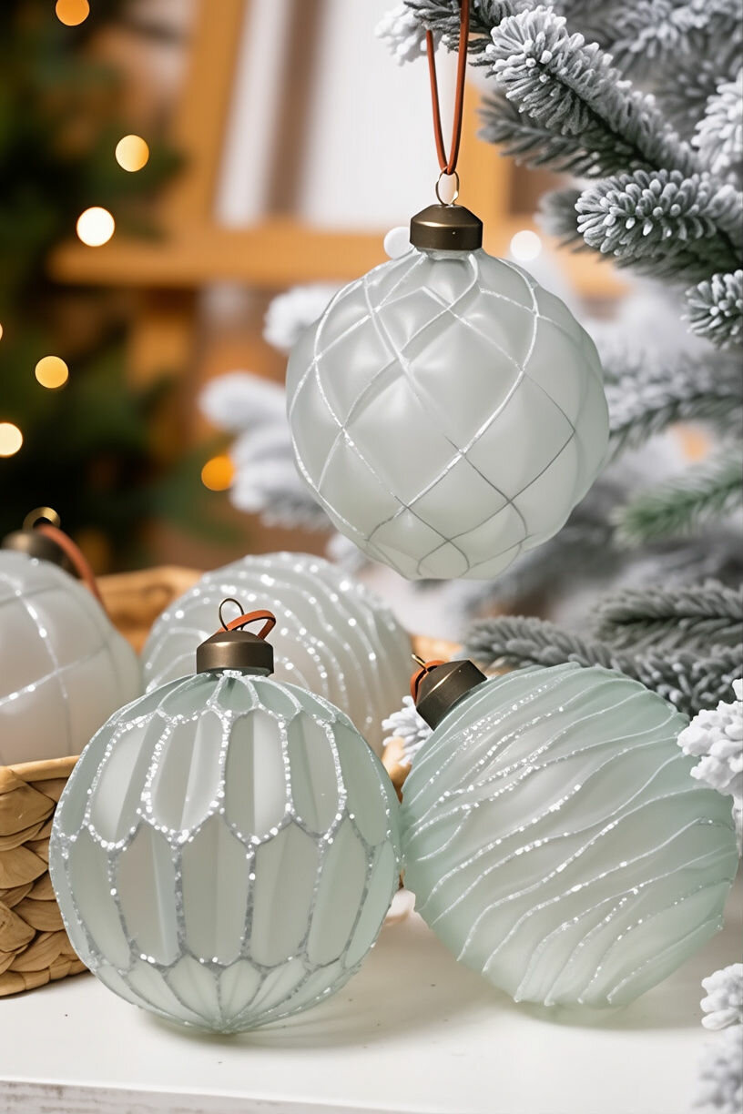 Набор стеклянных шаров кларитэ БЛЮ, ледяной аквамарин, 10 см, 6 шт, Winter Deco 19039-23038-10