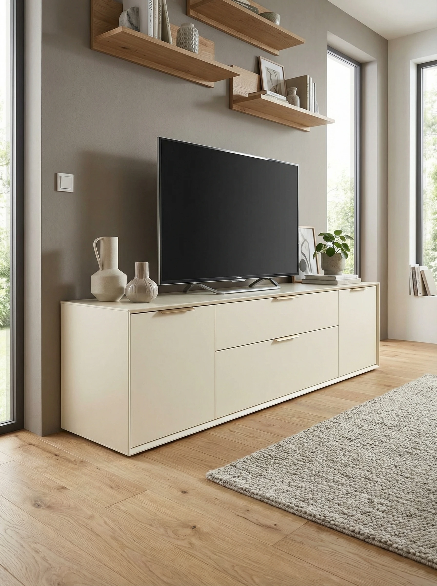 Тумба для одежды, под телевизор Мэллани, 175х44х48.2 см, бежевая, Алебастр, SL