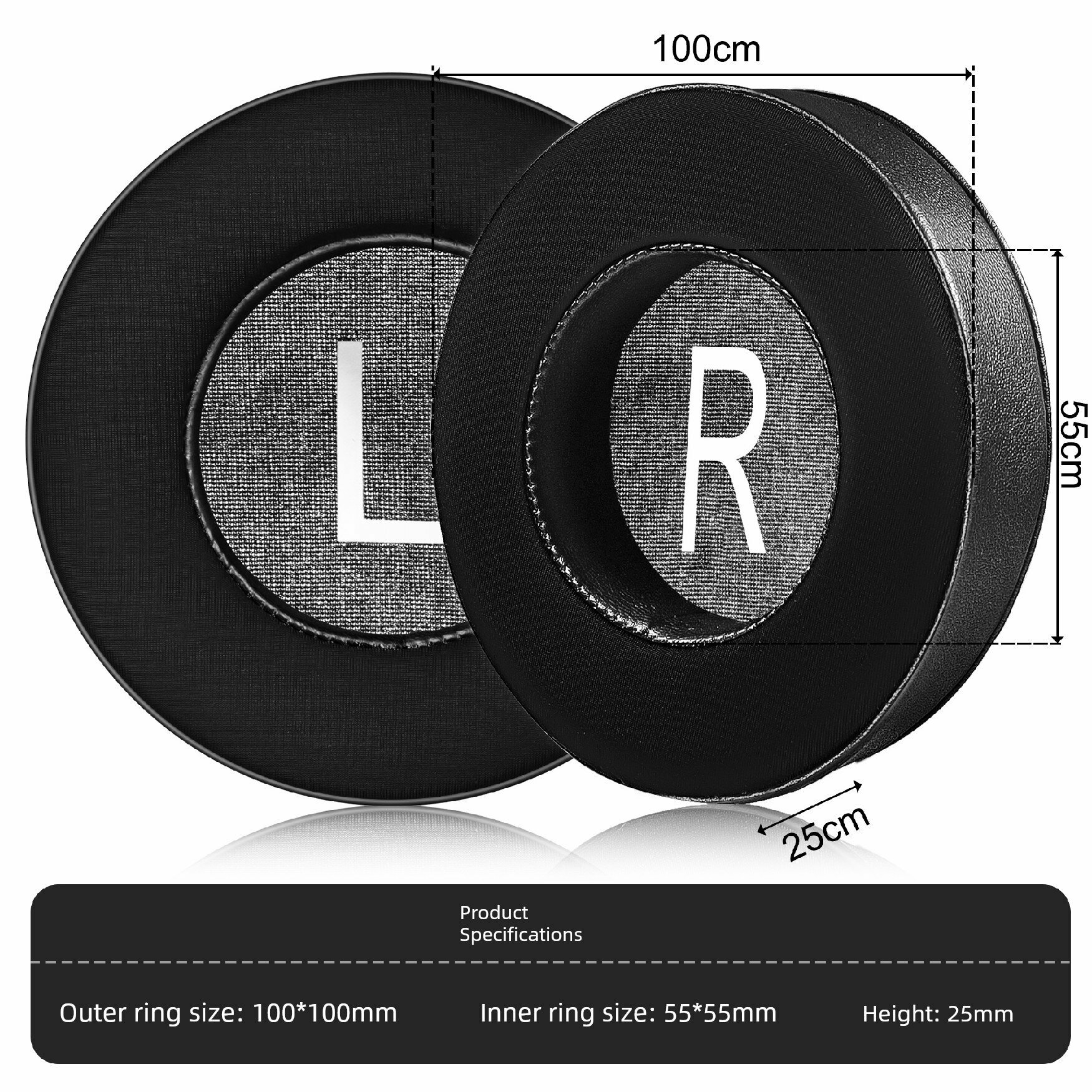 Черные наушники с рисунком LR из охлаждающей кожи, пара, 10 см, замена, мягкая комфортная посадка