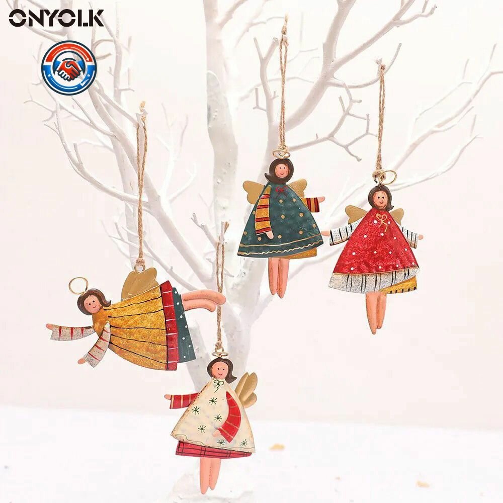 Набор кованых ангелов елочные украшения ручной росписи, пасторальный стиль, микс цветов для новогодней елки, Рождество, керамика, набор кулонов ангелы, интерьерный декор