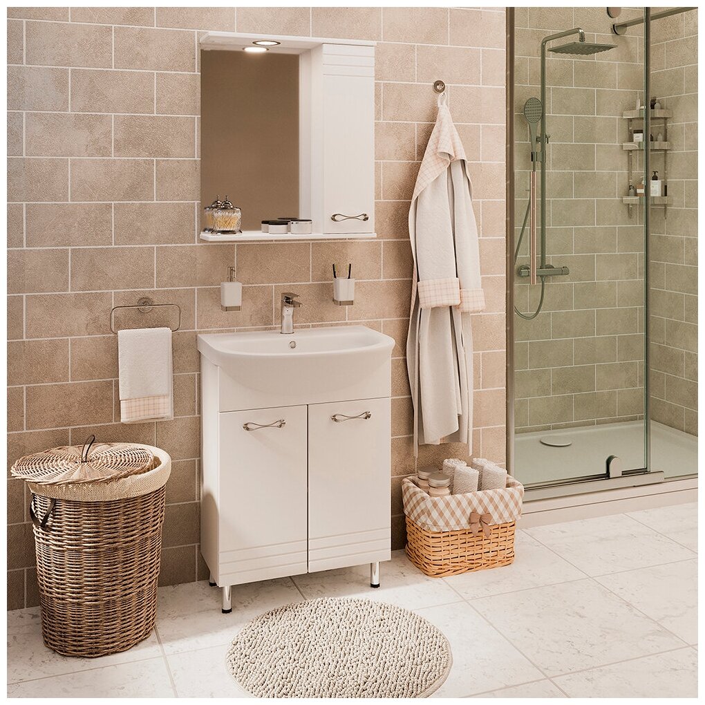 Тумба Emmy "Рио 50" напольная, белая, с умывальником Уют 50.