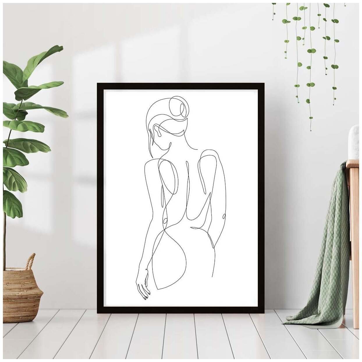 Постер "Девушка Силуэт со спины" в черной рамке 50х70 см для интерьера на стену