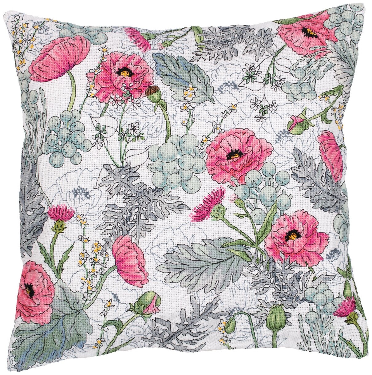 PANNA PD-7204 Набор для вышивания Подушка Маки 40x39 см - схема и материалы