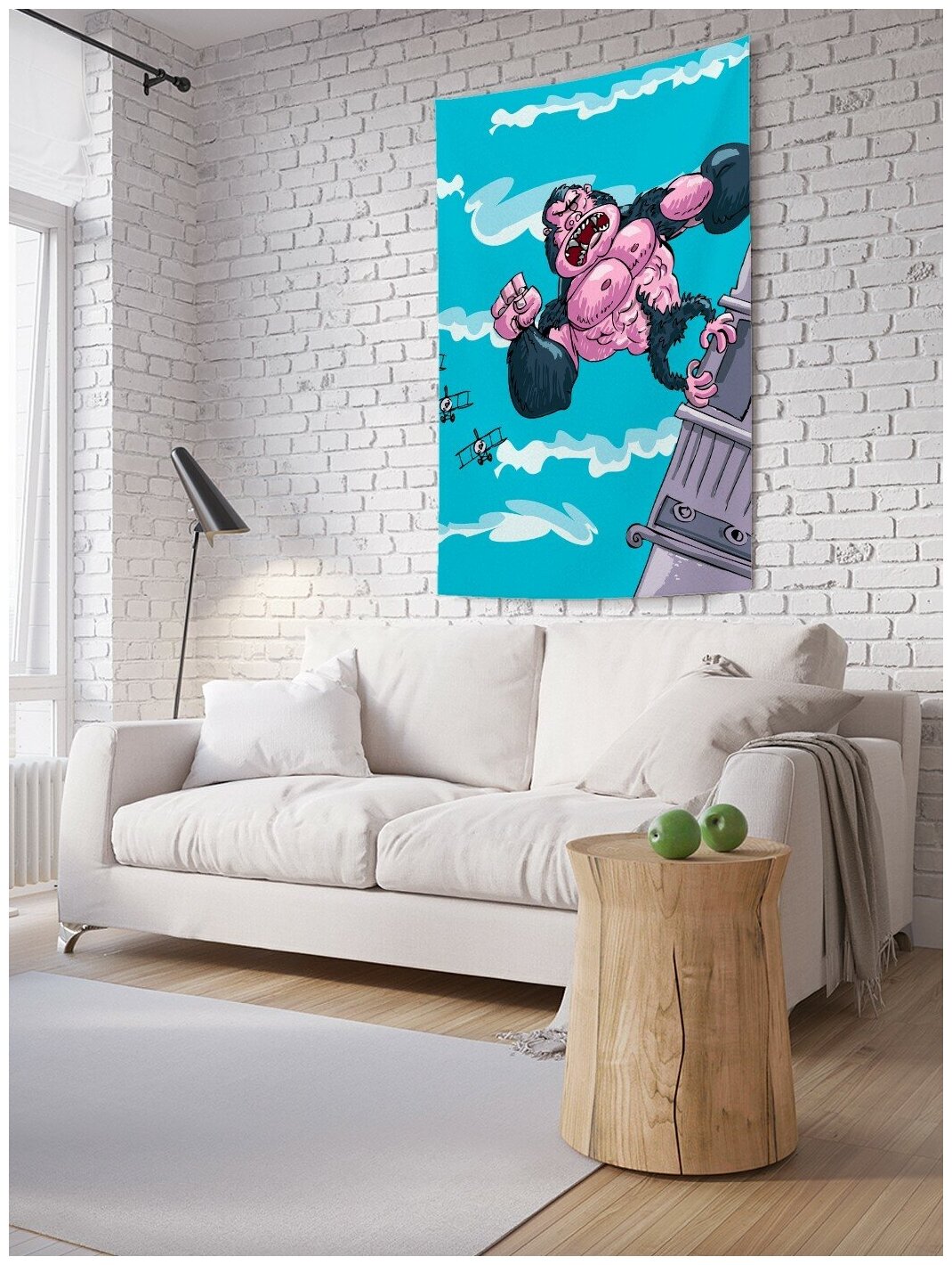 Фотопанно на стену вертикальный из ткани постер 100х150 "Свирепый Кинг Конг", JoyArty