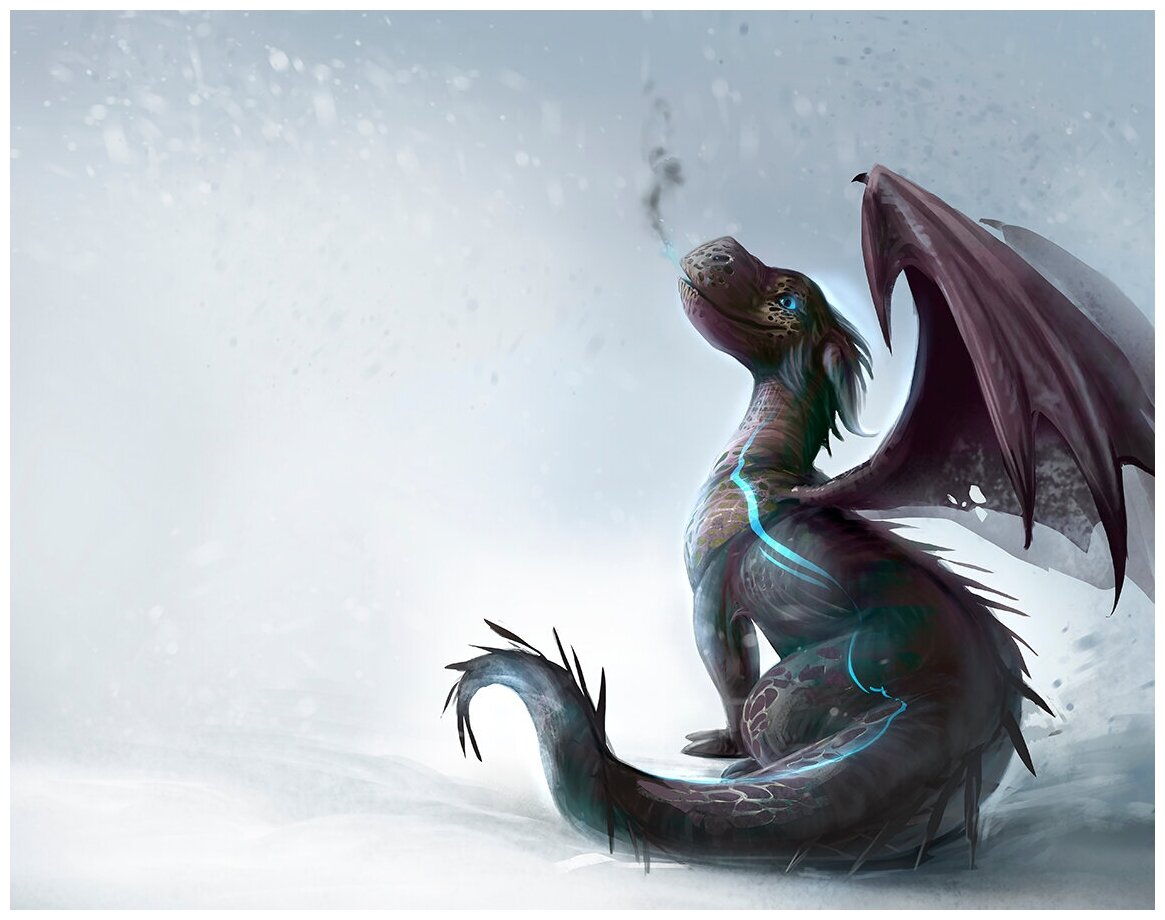 Фотообои Уютная стена "Маленький огнедышащий дракон" 340х270 см Виниловые Бесшовные (единым полотном)