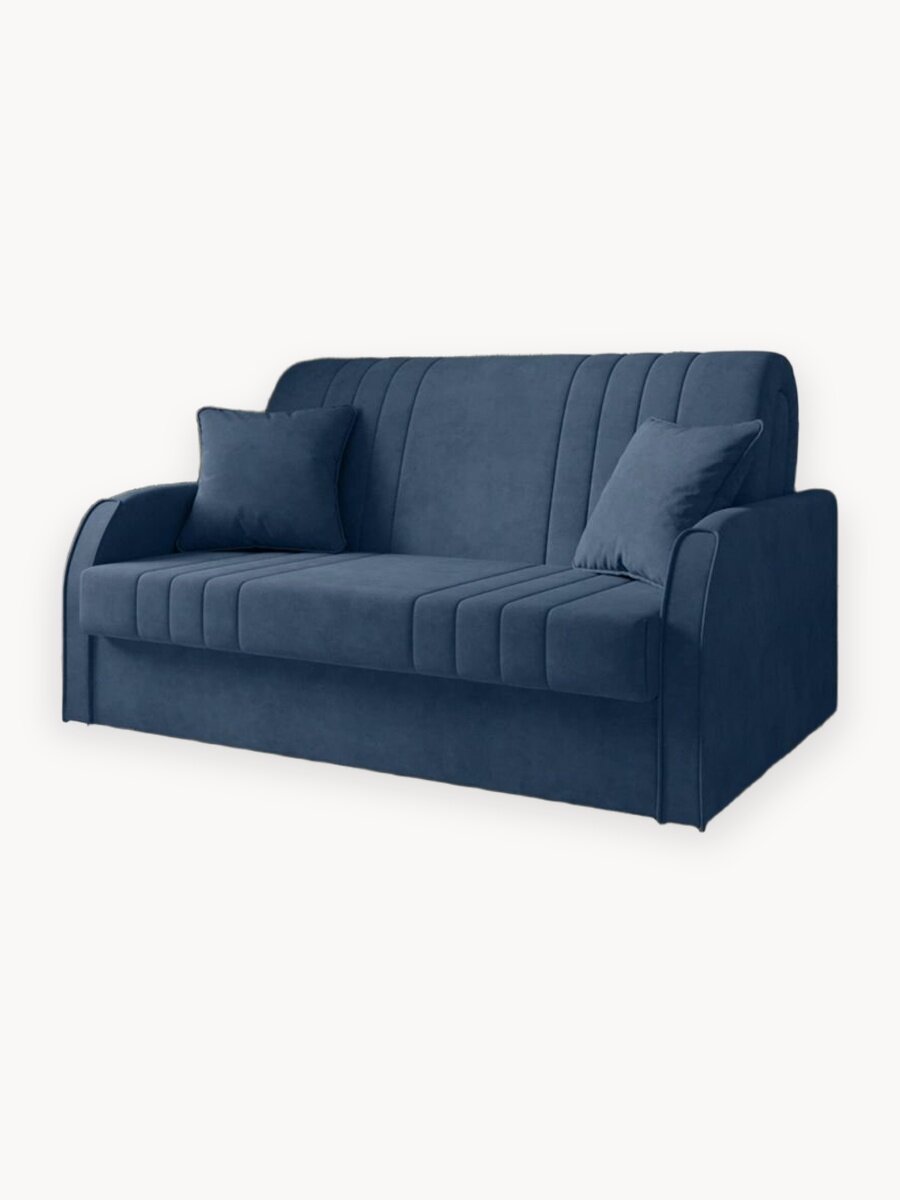 Диван-кровать раскладной Прямой на металлокаркасе, Аккордеон, 140х200 спальное место, Турин синий