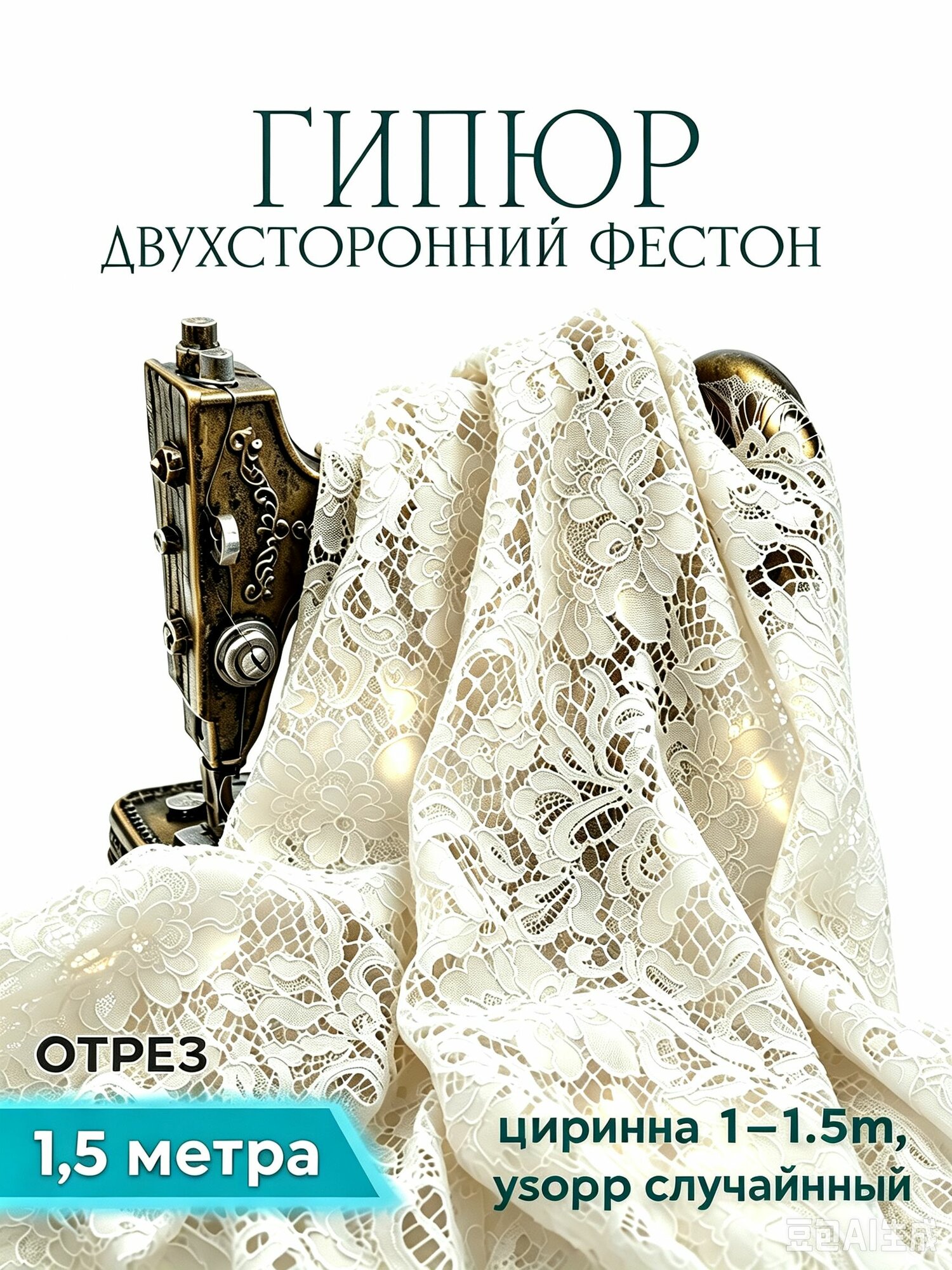 Ткань гипюр нейлоновый с хлопком 1,5 метра(ширина 1-1.5м, узор случайный)