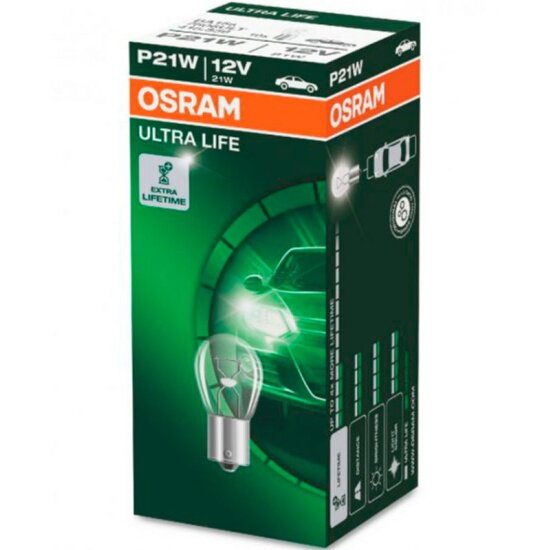 Лампа автомобильная Osram P21/5W BAY15d 12V, 1шт, 7528ULT