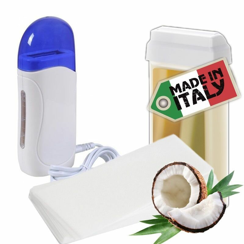 Набор для депиляции для плотных, коротких волос: воскоплав, воск кокос, полоски