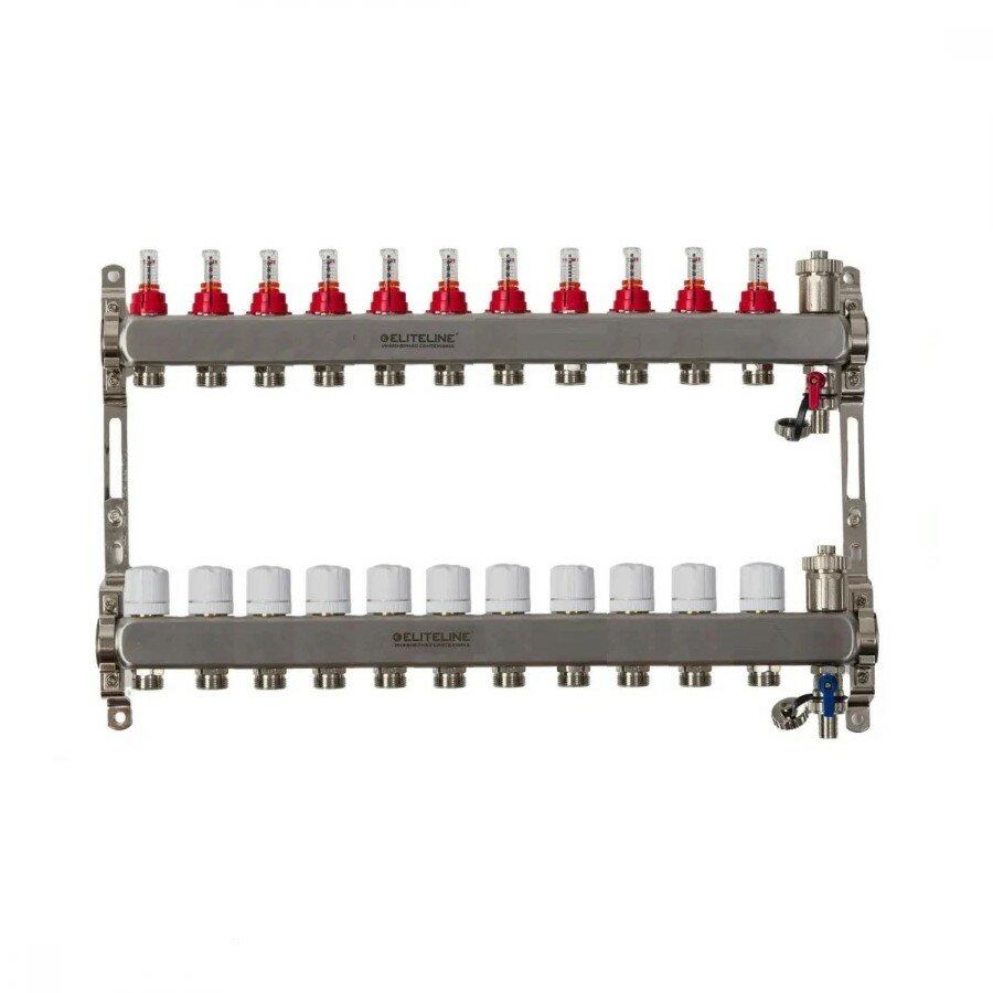 Коллекторная группа из нерж. стали (расход, дрен. кран, воздухоотв.) 000800031 ELITELINE 1"11 вых.(4/1), арт. EL-KGS002-1" х 11 WAYS