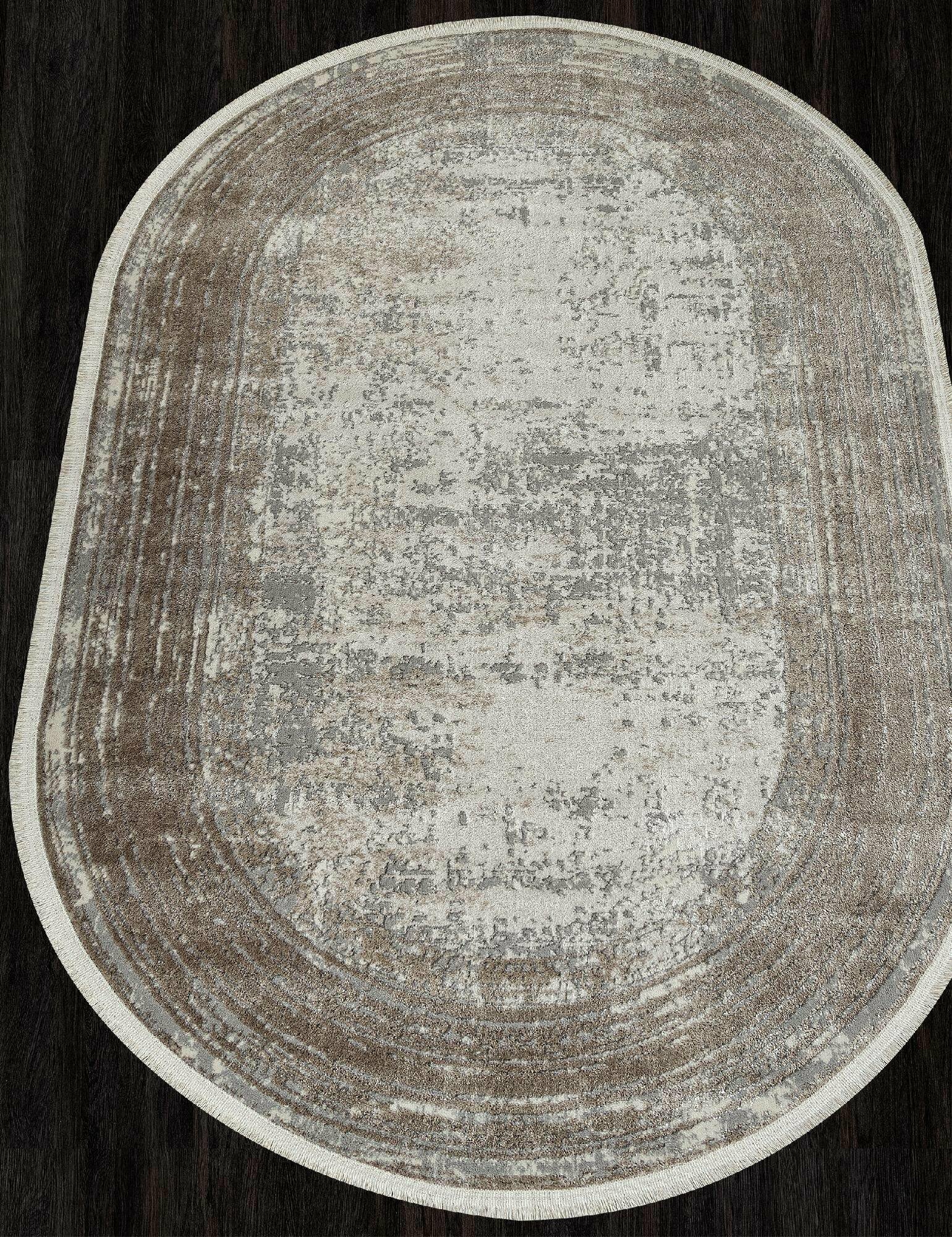 Ковер турецкий Овальный на пол в гостиную в спальню 77х150 см бежевый современный ворс 8 мм 389310 Kover-Russia