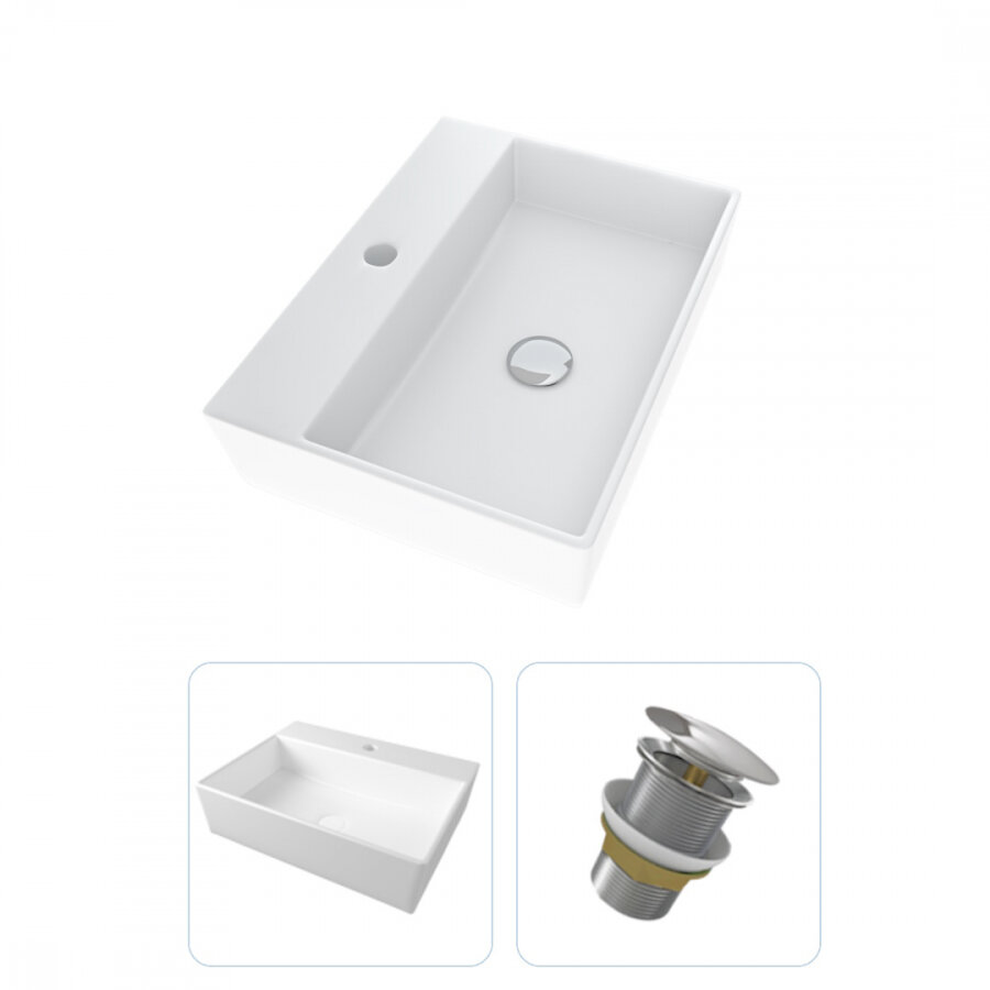 Раковина накладная для ванной Teymi Aina 56 в комплекте донный клапан клик-клак без перелива хром F01627