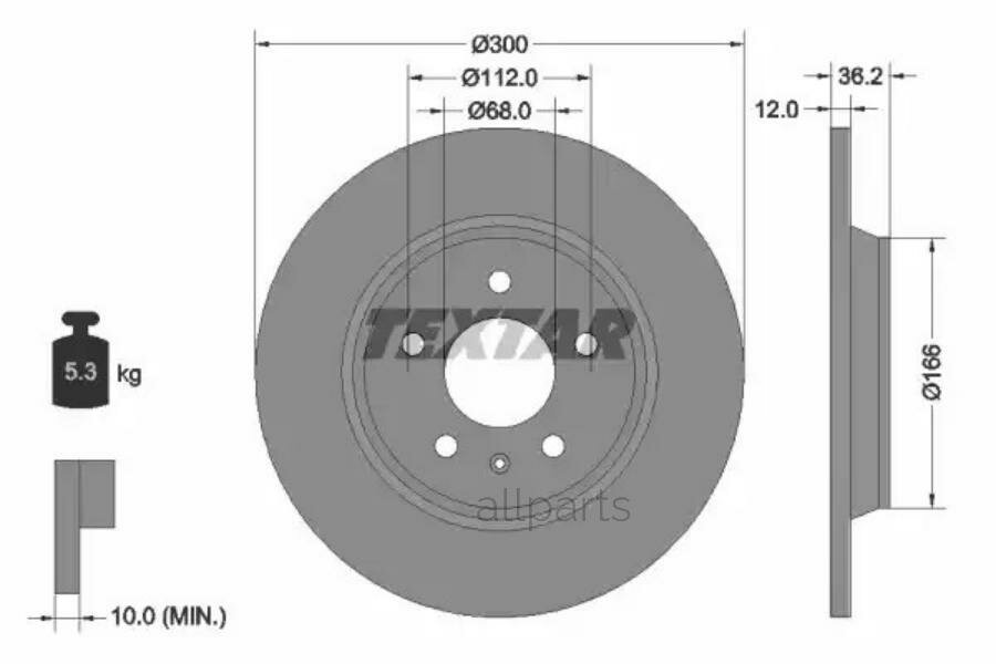 TEXTAR 92160103 Диск тормозной задний с покрытием PRO AUDI/AUDI (FAW) TEXTAR 92160103