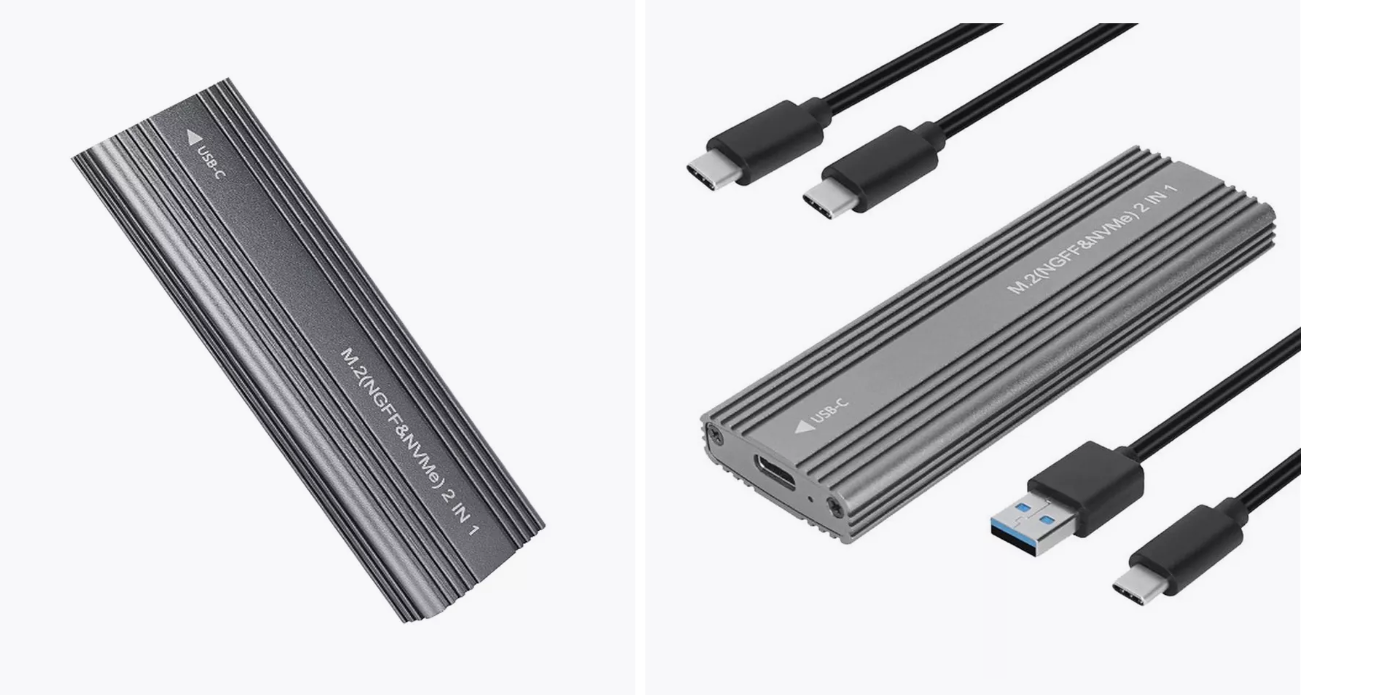 Внешний бокс USB 3.1, M.2 (NVME, SATA) серый метал