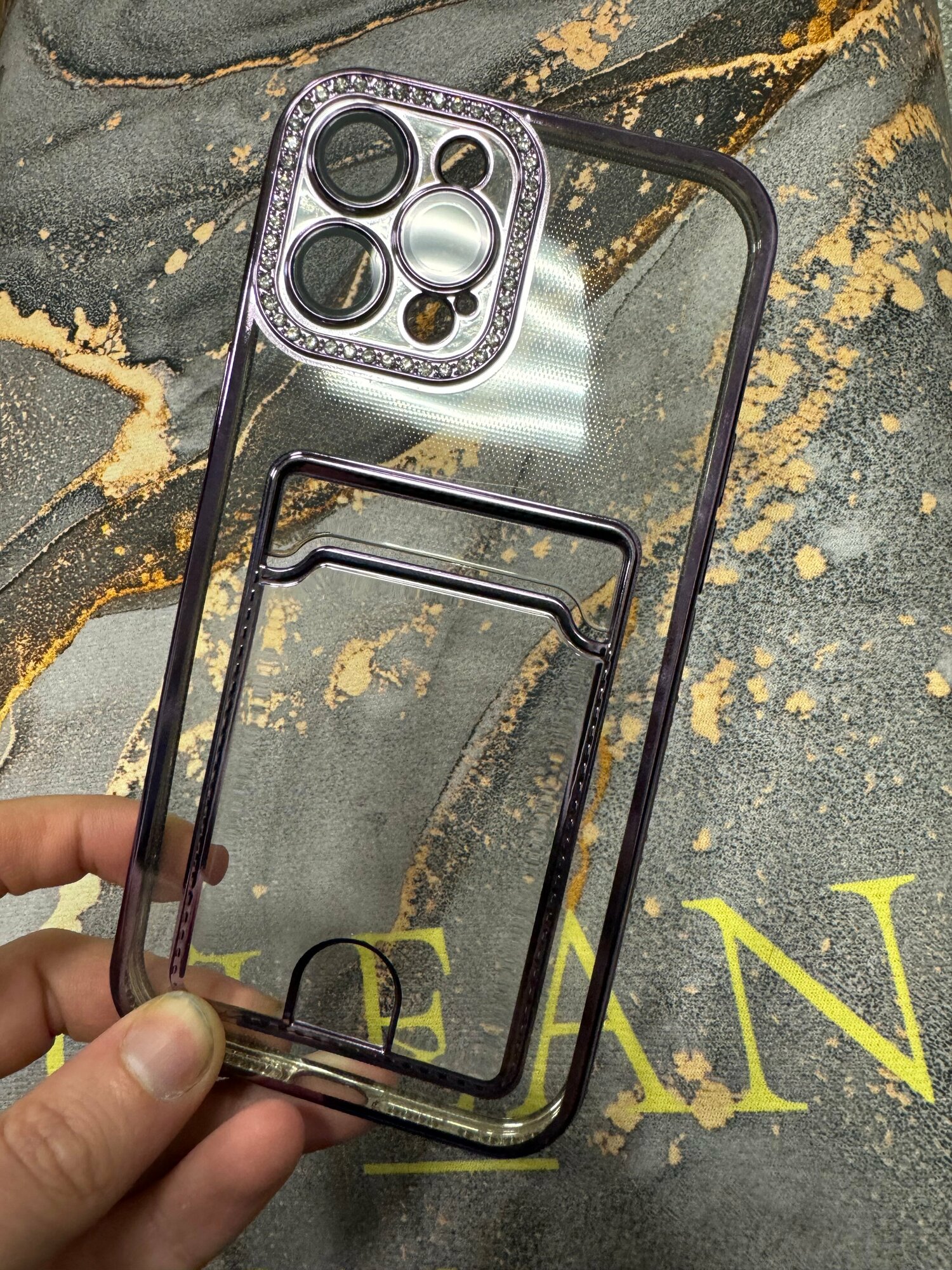 Чехол-накладка MyPads "Card", для iPhone 14 Pro Max, защита камеры, силикон, фиолетовый