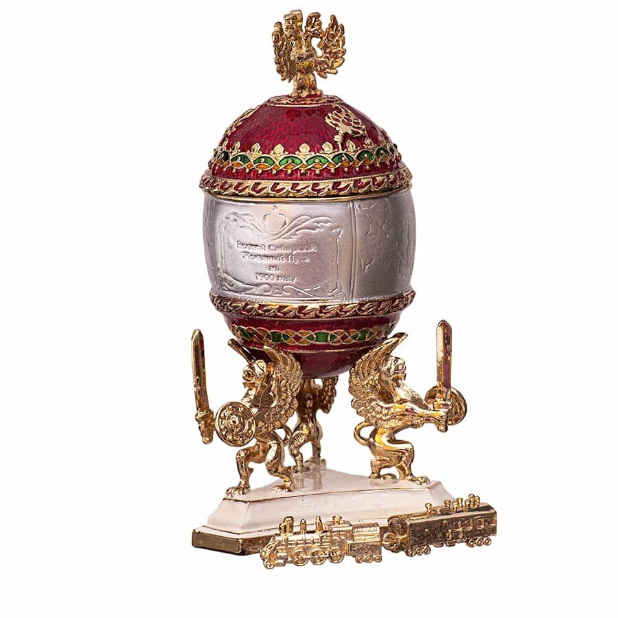 Пасхальное яйцо шкатулка в стиле Фаберже с эмалью "Паровозик" 12,5 см