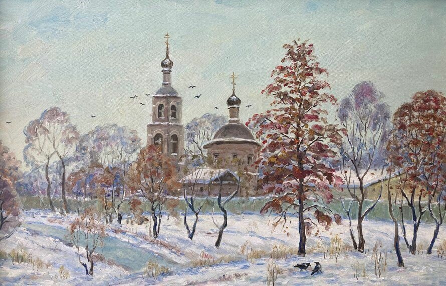 ART-Salon at Oktyabrskaya картина "Зима. Деревня Петровское ", 40х60 см, холст, масло, авторская работа