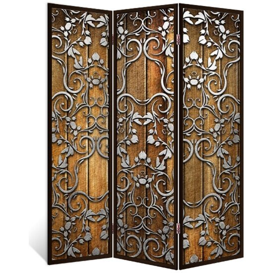 Ширма перегородка Декор Депо для комнаты деревянная "Баронство" двухсторонняя с картинкой (абстр) 3 створки венге 176х140 см 11 кг
