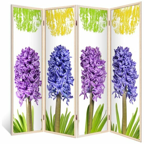 Ширма перегородка Декор Депо для комнаты деревянная "Краски жизни" двухсторонняя с картинкой (цветы) 4 створки кремовый дуб 176х185 см 14 кг
