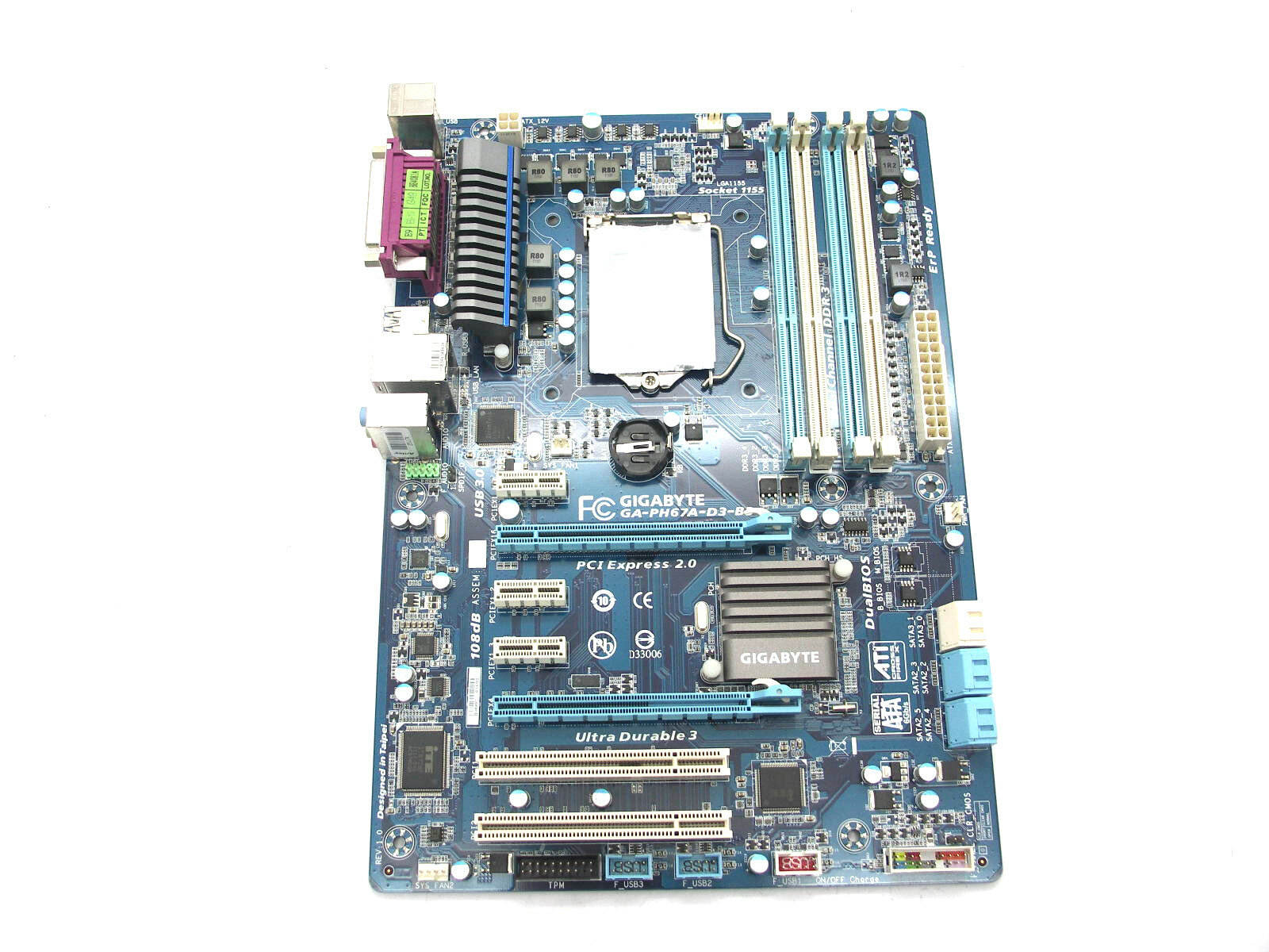 Материнская плата S-1155 Gigabyte GA-PH67A-D3-B3 REV:1.0, PCI-E/4xDDR3/GbLAN/Sb/USB3.0/ATX, без планки
