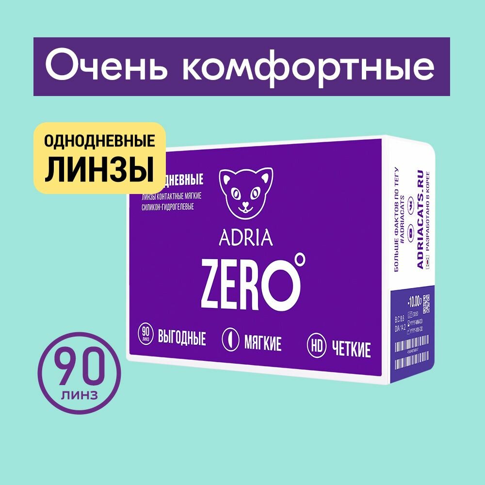 Однодневные контактные линзы ADRIA ZERO, -4,50, BC 8.6, 90 линз