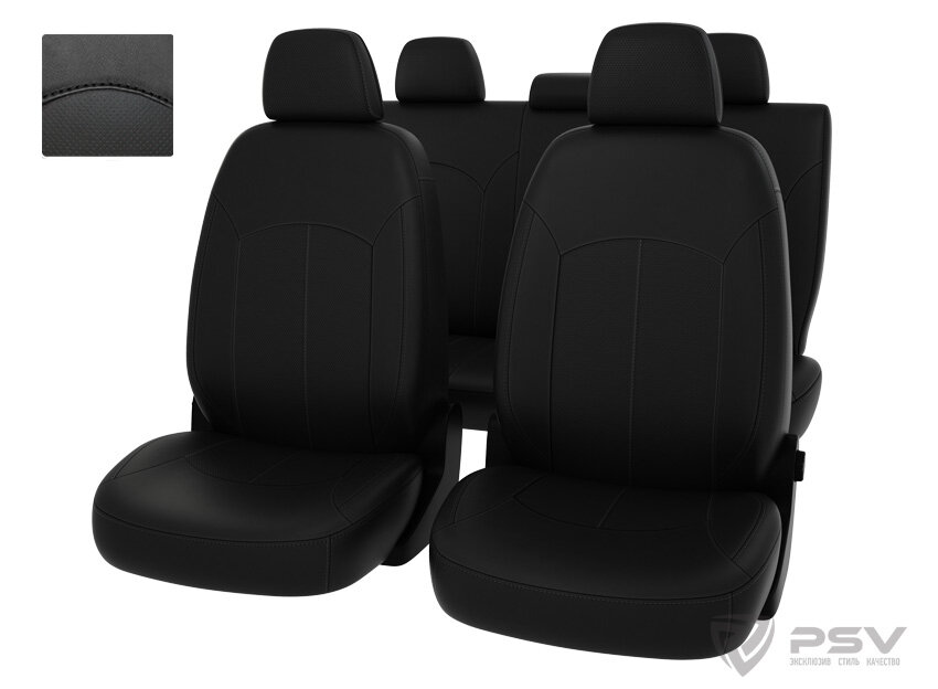 Чехлы на сиденья PSV, черные, отстрочка черная на Volkswagen Polo 2009-2020, седан