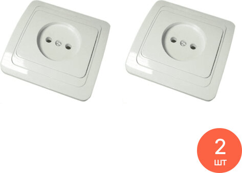 Розетка силовая штепсельная UNIVersal / Юниверсал Валери 16А 220В СП белая, 1-местная без заземляющих контактов, скрытая установка В0022 / электрооборудование (комплект из 2 шт)