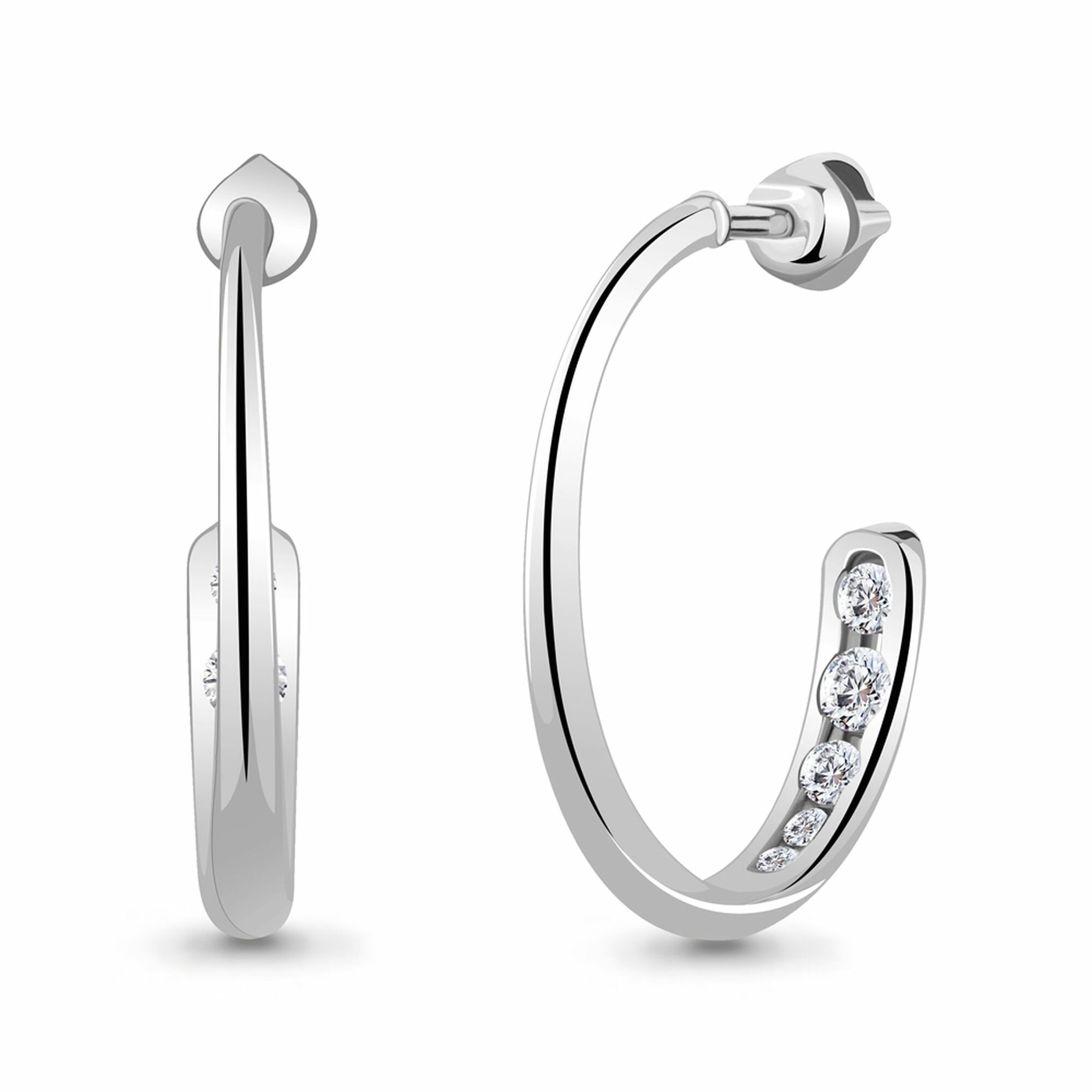 Серьги пусеты, серебро, 925 проба, родирование, фианит