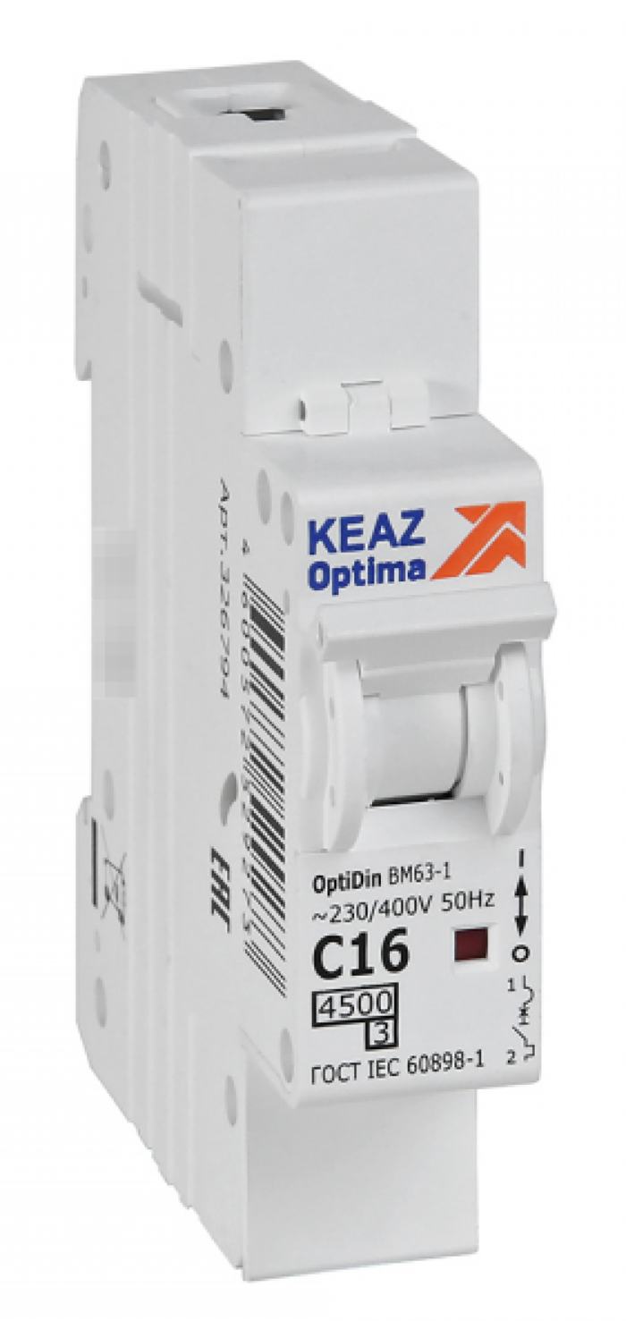 Автоматический выключатель КЭАЗ OptiDin BM63-1C16-4.5-УХЛ3, 1P 16А характеристика С 4.5кА с двумя заглушками, 326794 / электроавтомат