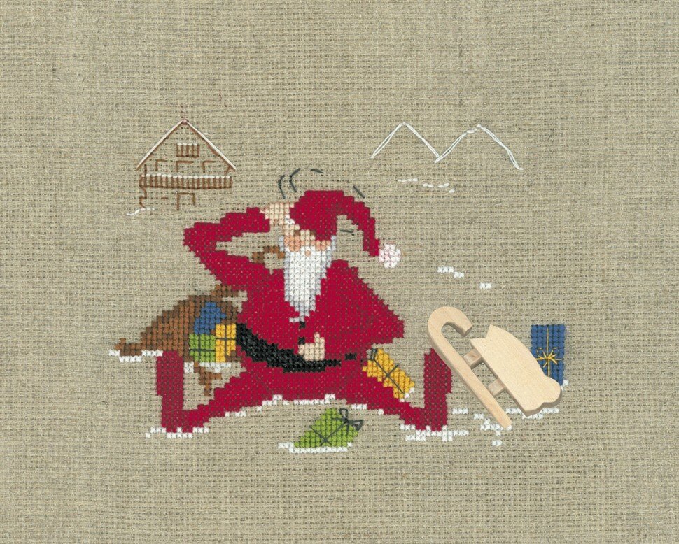 Набор для вышивания Le Bonheur des Dames #2624 Pere Noel Luge (Сани Деда Мороза), Счетный крест, 12 х 9 см