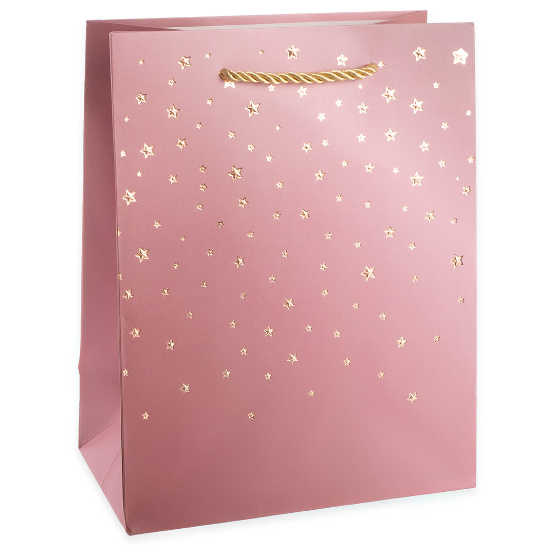 Пакет подарочный, Звездное сияние, Дизайн №1, Розовый, Металлик, 41,5*30*12 см, 1 шт.