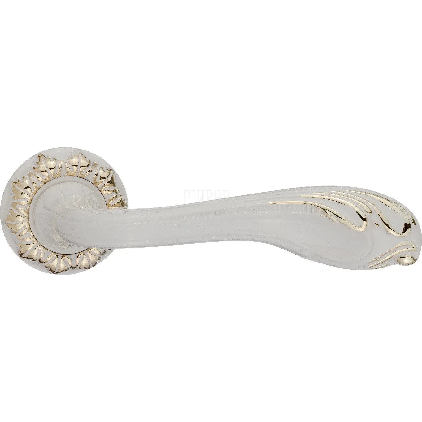 Дверные ручки Renz (Ренц) "Фабриано" INDH 64-10 на круглой розетке белый + полированная латунь