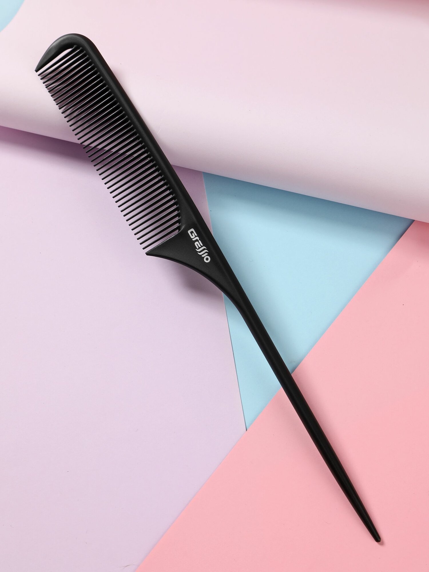 Gressio, Парикмахерская расческа гребень с хвостиком для окрашивания, стрижки и укладки волос черная