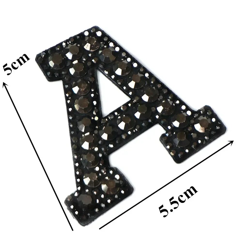 Стразовая нашивка буква A, 5x5.5 см, цвет A
