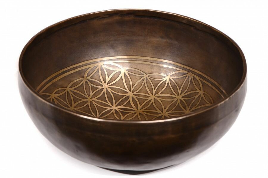 Кованая поющая чаша "Dark flower of life" SZ-021 (21 см, нота: Фа, 174 Гц)