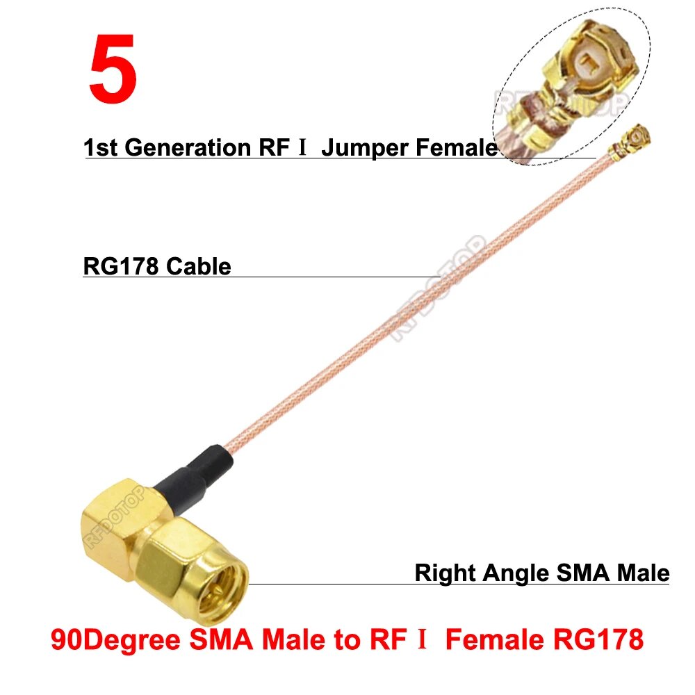 RFDOTOP Удлинитель кабеля Wi-Fi антенны SMA-IPEX 60cm, SMA M90 to RF1 F