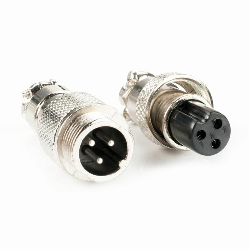 Авиационный док-разъем GX12D под пайку на кабель с обеих сторон (папа+мама, 3 pin)