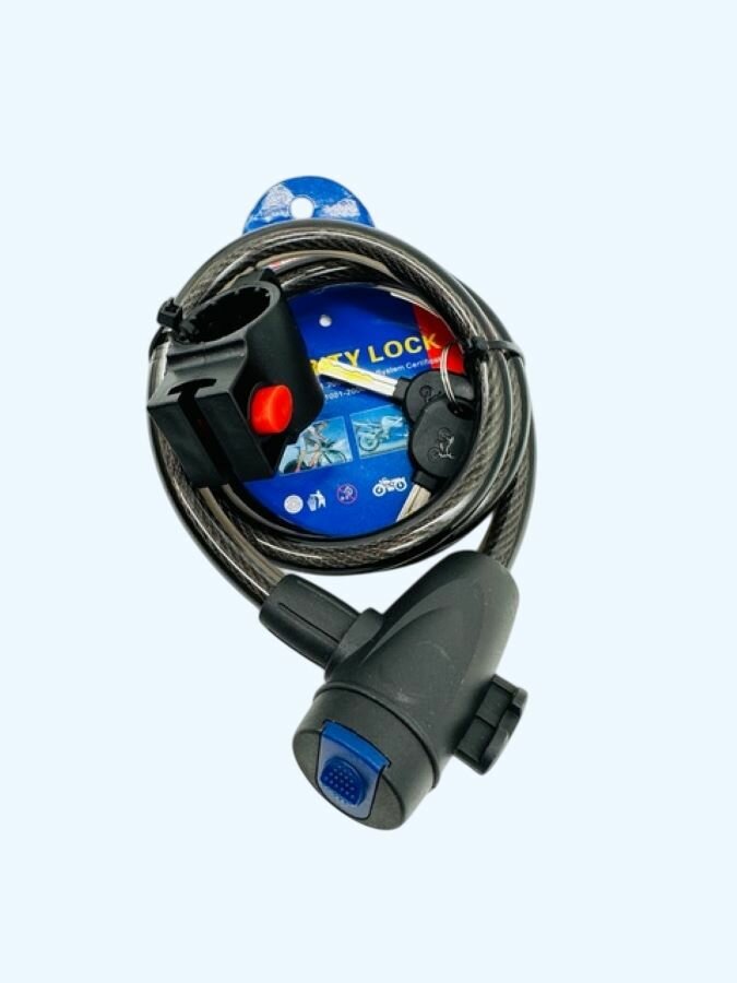 Замок тросовый с ключами и креплением на раму для велосипеда , самоката , коляски 100 см 2 ключа