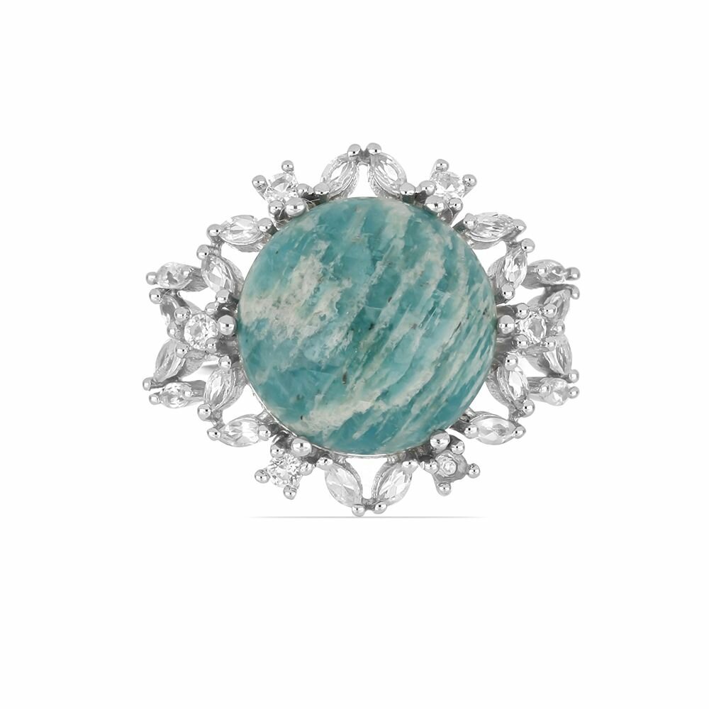 Кольцо, серебро, 925 проба, родирование, амазонит