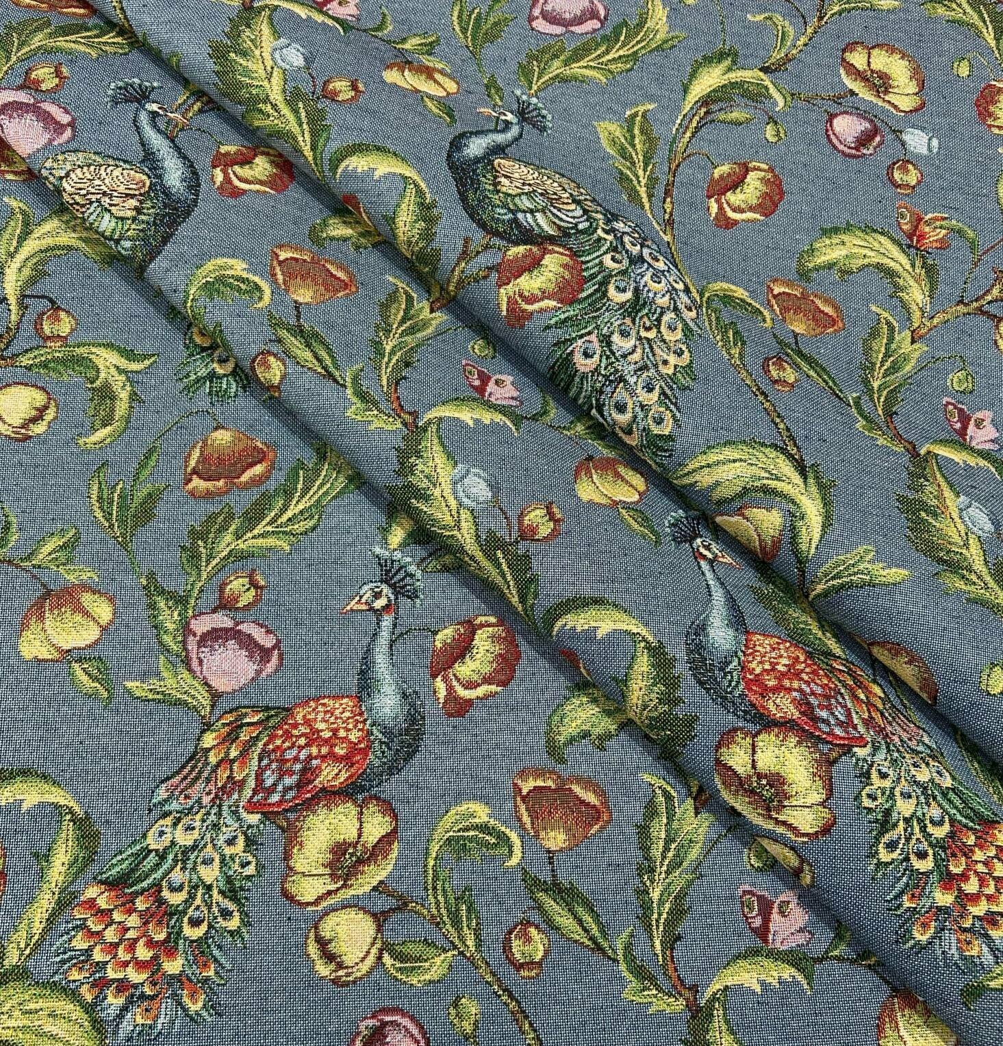 Ткань для штор и мебели, 280*100см Челси цвет 4, цветы, птицы, гобелен