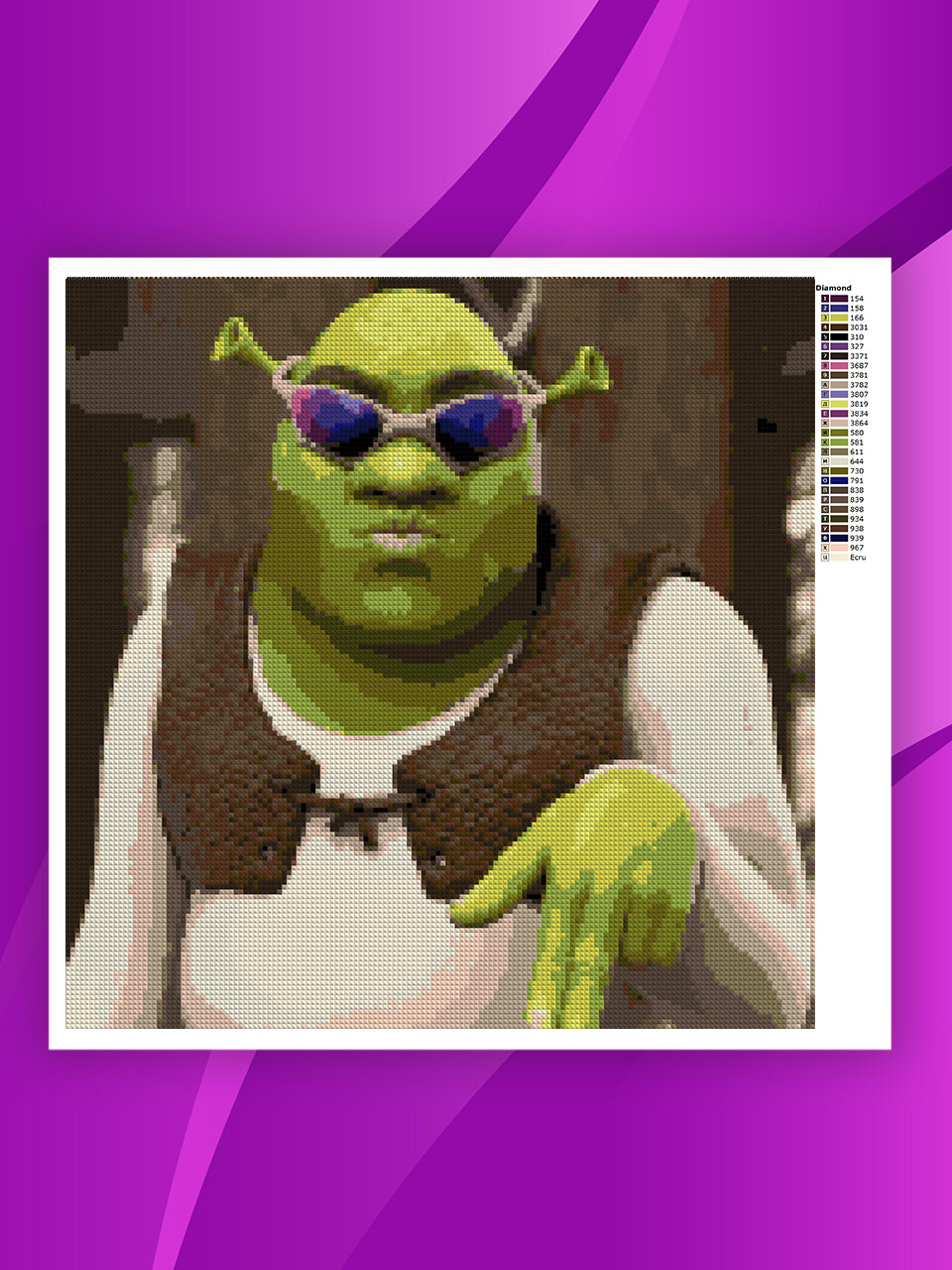 Алмазная мозаика без подрамника - вышивка Шрек мем 2 40 х 40 см